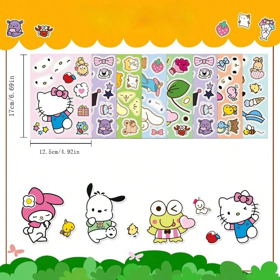 Sanrio 8 PC Hello Kitty Cartoon Face Change Stickers Cute Toy Puzzle ...