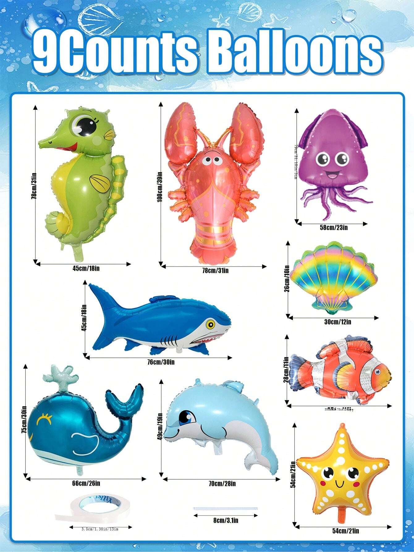 9 PCS Sea Animal Balloons For Under The Sea Party Decorations Large ...