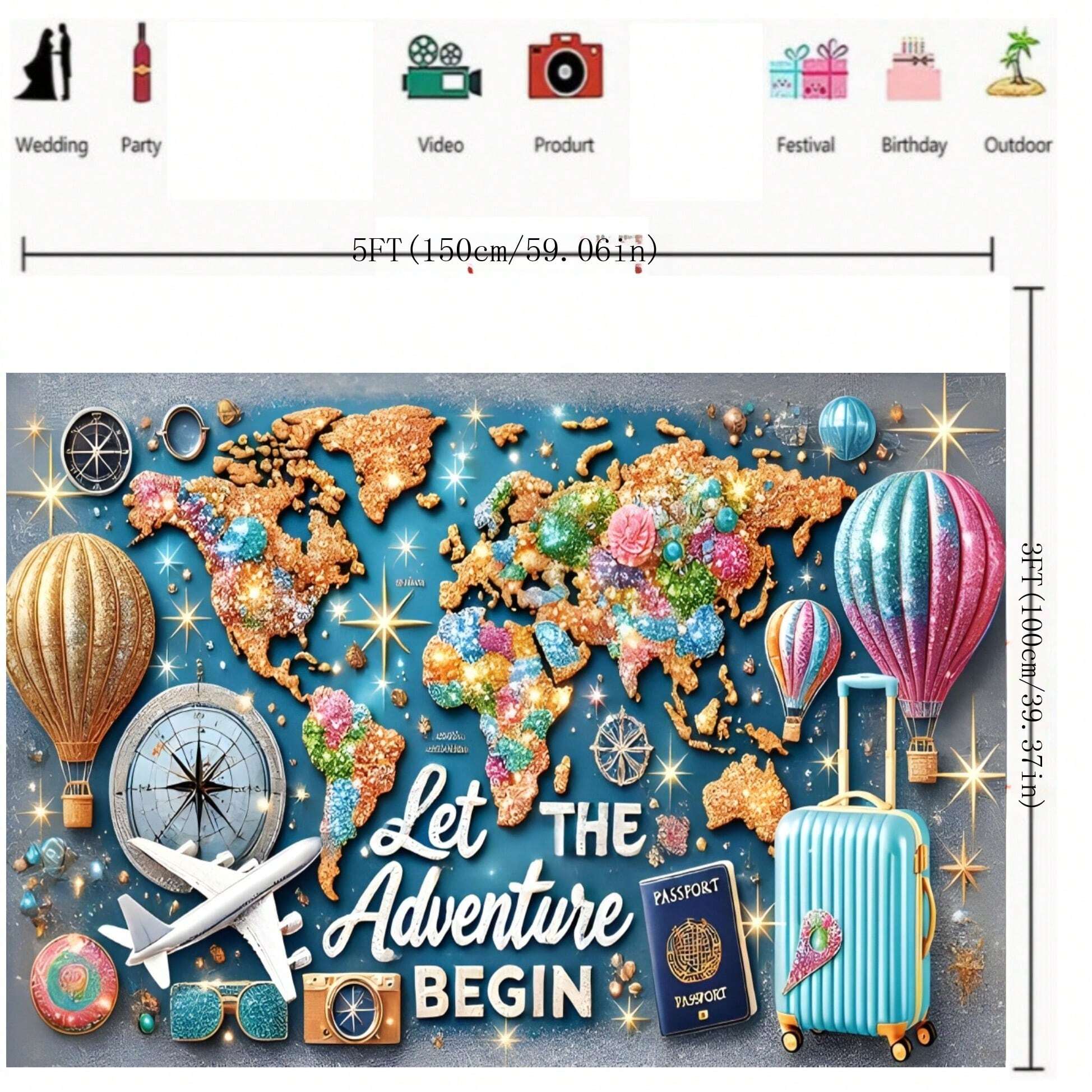 Let The Adventure Begin Travel Theme Photography Backdrop Fabric ...