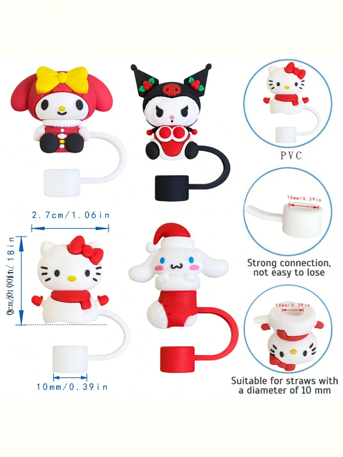 Sanrio 1pc Sanrio Hello Kitty Kuromi 3D Straw Hat Christmas Dust Plug ...
