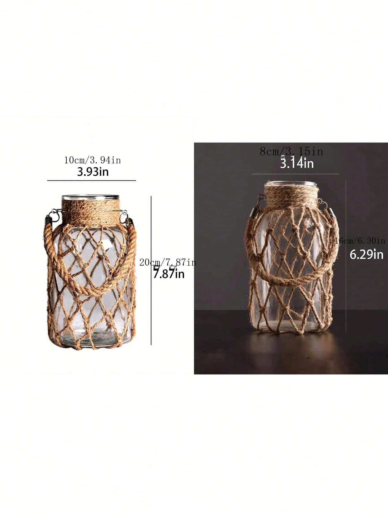 1pc Rustic Hanging Glass Vase, Glass Vase With Rope Net Dried Flowers ...