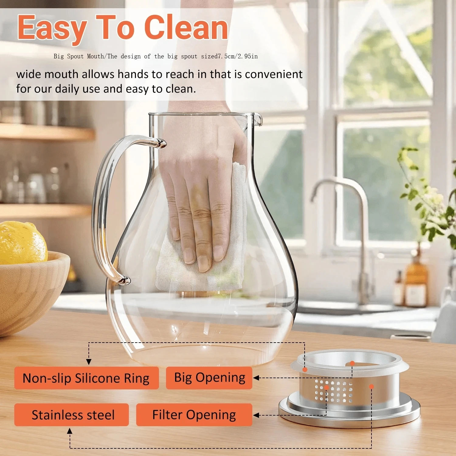 Glass Water Pitcher With Lid: Drink Pitcher, 63oz Tea Pitcher For ...