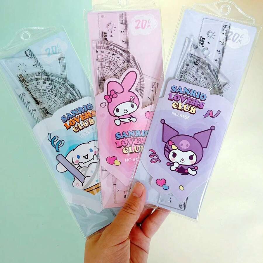 Sanrio 4pcs Kuromi Transparent Ruler Set, Student Stationery Drawing ...