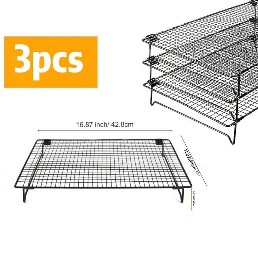 3-Tier Non-Stick Steel Baking Cooling Rack - Suitable For Bread, Cake ...