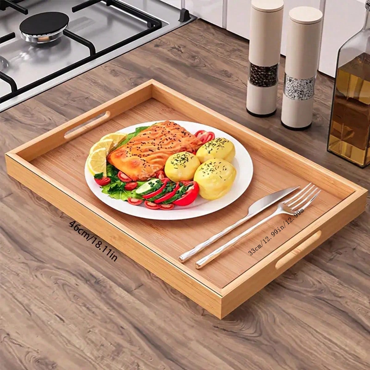 1pc Bamboo Serving Tray With Handle - Multi-Purpose Breakfast, Fruit ...