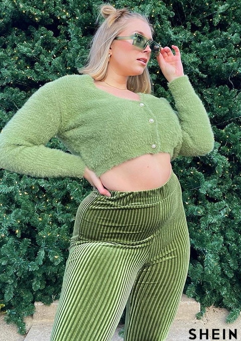 SHEIN EZwear Pearl Button Up Fuzzy Cardigan | SHEIN UK