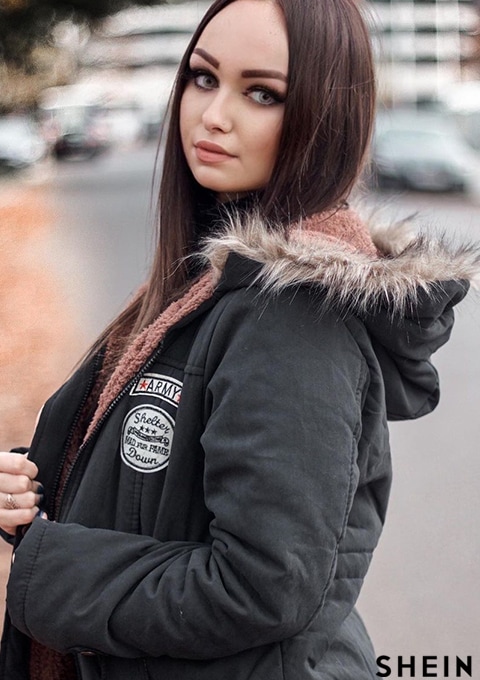 Contrast Lined Hood Parka Coat | SHEIN USA