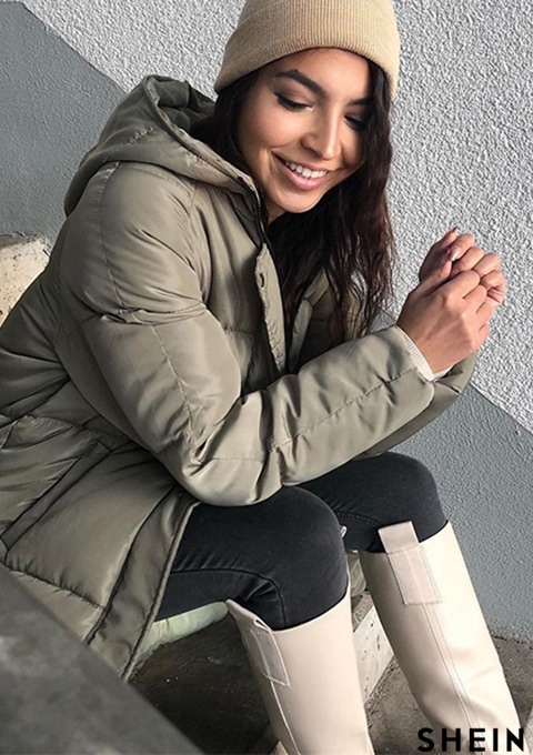 Solid Zip Up Hooded Puffer Coat | SHEIN USA