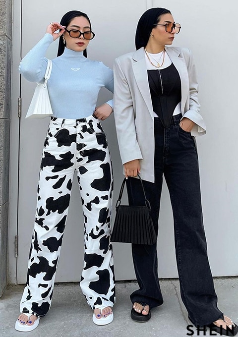 Cow Print Wide Leg Jeans | SHEIN