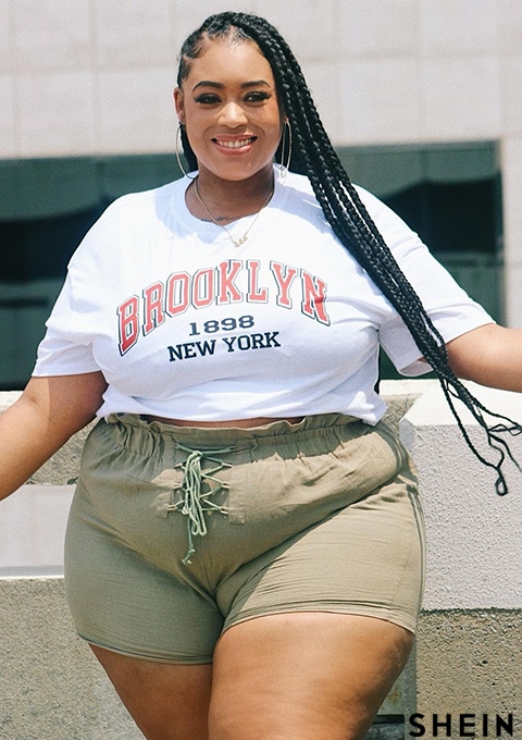 Shein Ezwear Plus Letter Graphic Drop Shoulder Crop Tee Shein Usa