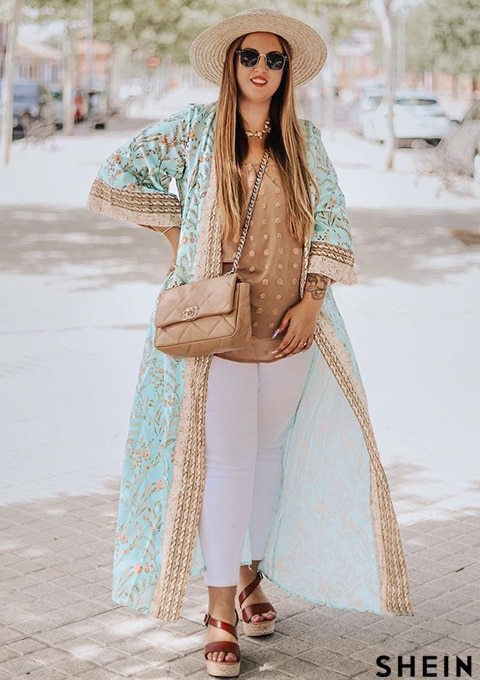 SHEIN Mulvari Plants Print Self Tie Kimono | SHEIN USA