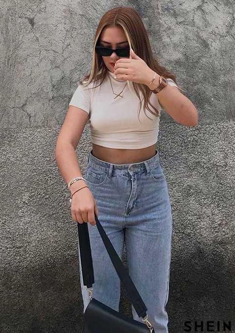 SHEIN EZwear High Waist Slant Pocket Straight Jeans | SHEIN UK