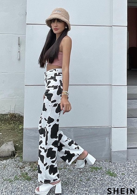 Cow Print Wide Leg Jeans | SHEIN