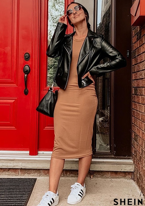 SHEIN SXY Solid Rib-Knit Bodycon Dress | SHEIN USA