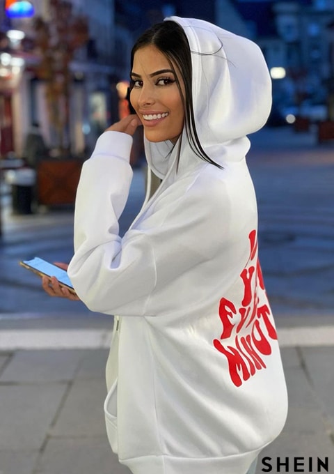 SHEIN Slogan Graphic Drop Shoulder Hoodie | SHEIN USA