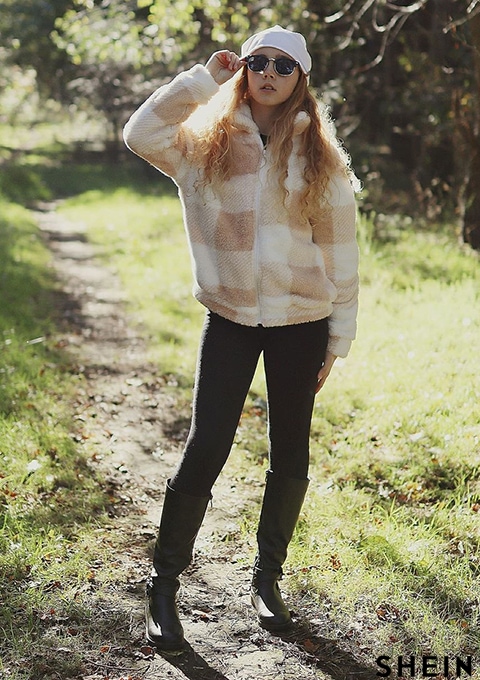 SHEIN LUNE Gingham Zip Up Flannel Jacket | SHEIN USA