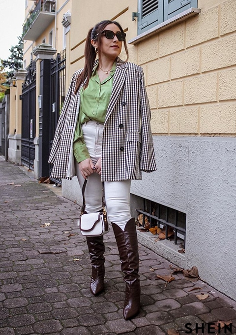 Croc Embossed Point Toe Chunky Boots | SHEIN USA