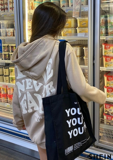 SHEIN EZwear Slogan Graphic Drop Shoulder Drawstring Hoodie | SHEIN USA