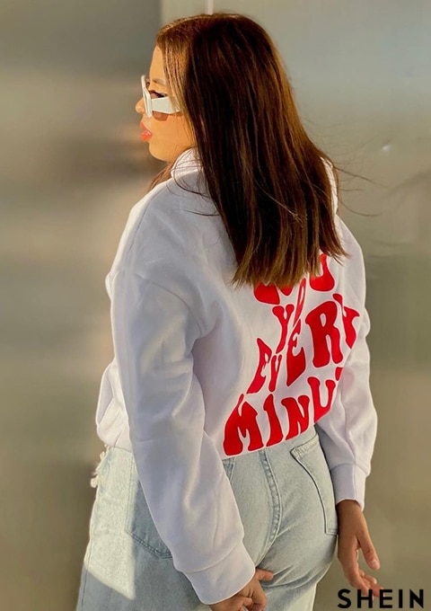 SHEIN Slogan Graphic Drop Shoulder Hoodie | SHEIN USA