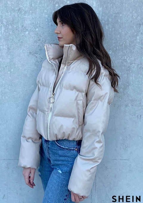 SHEIN O-ring Zip Up PU Leather Winter Coat | SHEIN USA