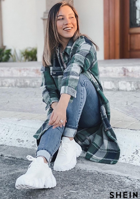 SHEIN LUNE Plaid Flap Pocket Drop Shoulder Coat | SHEIN USA