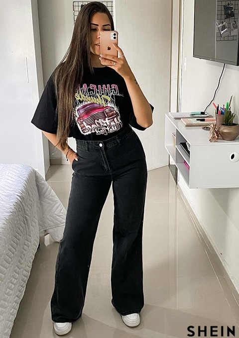 SHEIN High Waist Palazzo Jeans | SHEIN UK