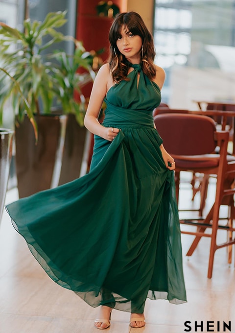 Shein Belle Criss Cross Tie Backless Split Thigh Bridesmaid Dress