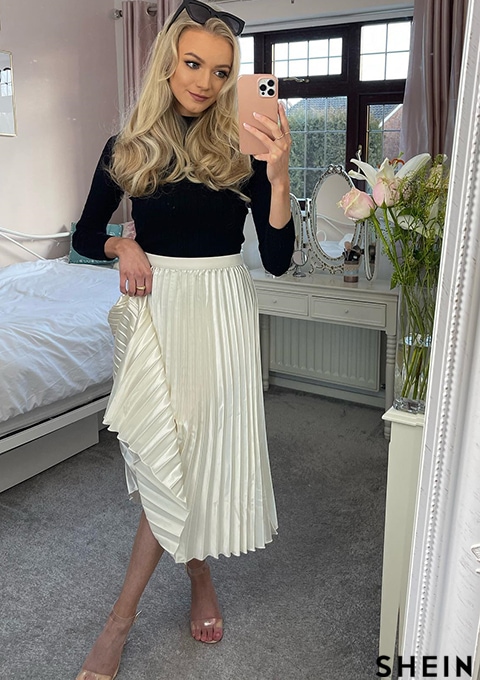 SHEIN Privé Solid Pleated Skirt | SHEIN