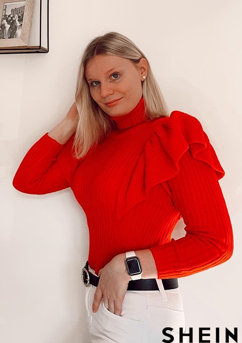 SHEIN Privé Turtle Neck Ruffle Trim Sweater | SHEIN EUR