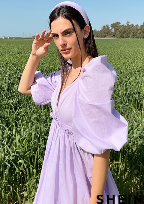 Double Crazy Lantern Sleeve Frill Trim Skater Dress | SHEIN USA