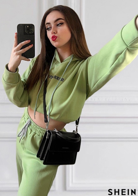 Shein Ezwear Letter Embroidery Drop Shoulder Hoodie And Sweatpants For