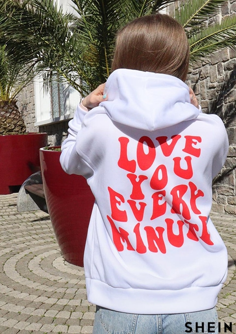 SHEIN Slogan Graphic Drop Shoulder Hoodie | SHEIN USA