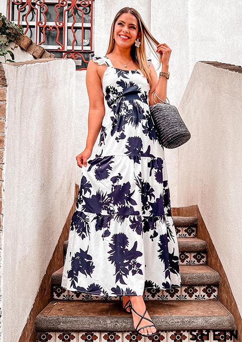 SHEIN VCAY Butterfly Sleeve Ruffle Hem Allover Floral Dress | SHEIN UK