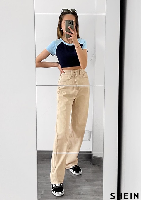 Shein Ezwear Raglan Sleeve Two Tone Crop Top Shein Usa