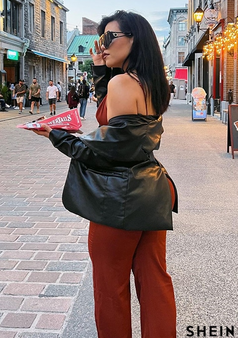 SHEIN Coolane Drop Shoulder PU Leather Crop Shacket | SHEIN USA