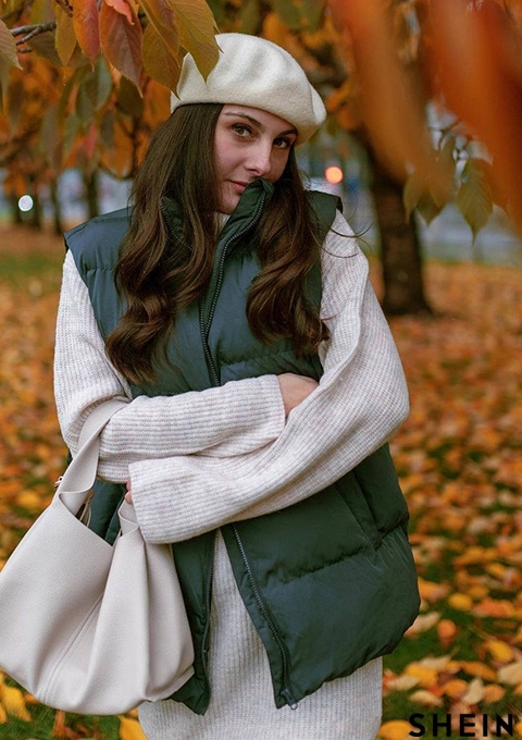 DAZY Slant Pockets Vest Puffer Pockets Coat Without Hoodie | SHEIN UK