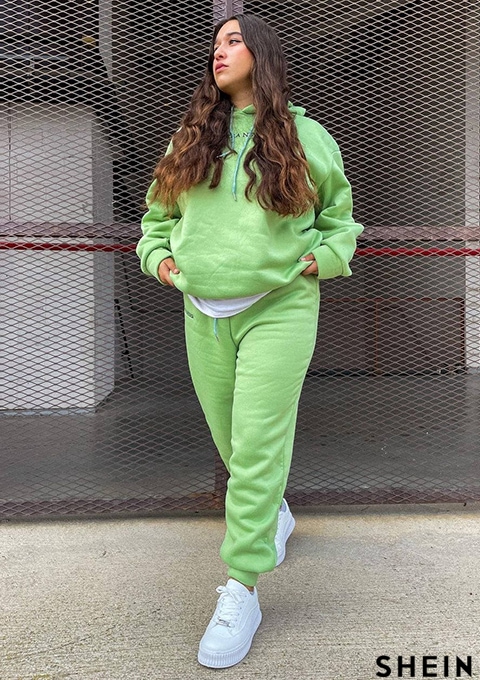 Shein Ezwear Letter Embroidery Drop Shoulder Hoodie And Sweatpants For