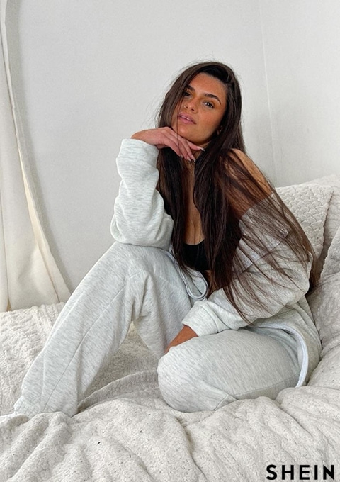 Shein Ezwear Letter Graphic Drop Shoulder Drawstring Hoodie