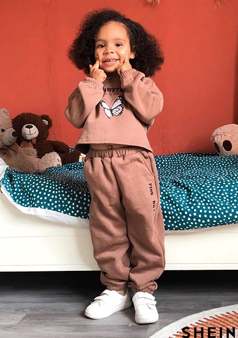 SHEIN Kids EVRYDAY Toddler Girls Slogan & Butterfly Print Drop Shoulder ...