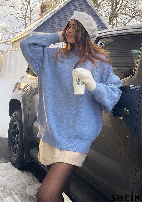 DAZY Solid Drop Shoulder Oversized Sweater | SHEIN USA
