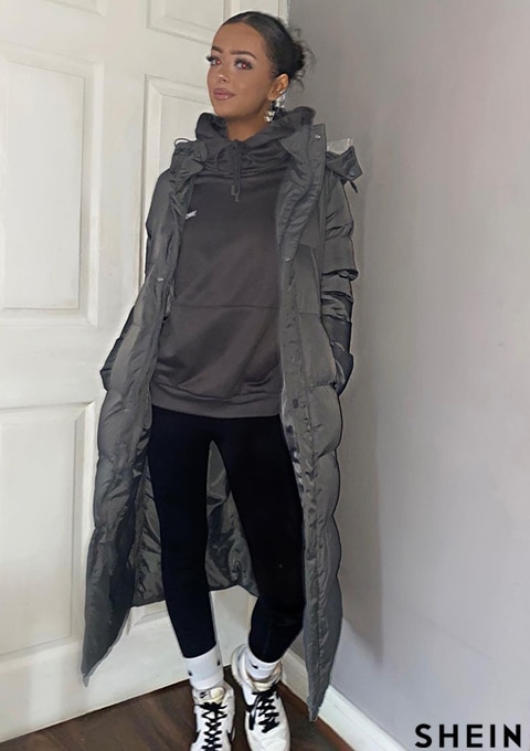 DAZY Slant Pocket Zipper Hooded Longline Puffer Thick Pockets Coat ...