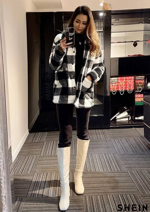 SHEIN LUNE Buffalo Plaid Pattern Dual Pocket Drop Shoulder Flannel Coat | SHEIN UK