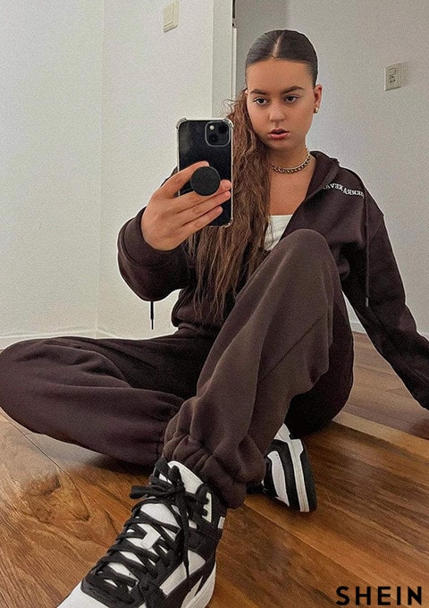Shein Ezwear Letter Graphic Drop Shoulder Drawstring Hoodie
