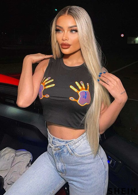 SHEIN ICON Handprint Crop Tank Top | SHEIN South Africa