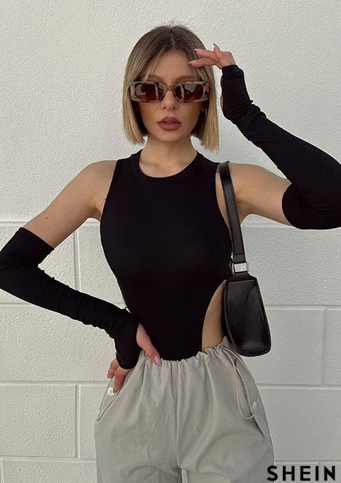 SHEIN ICON Solid Tank Bodysuit With Thumbholes | SHEIN UK