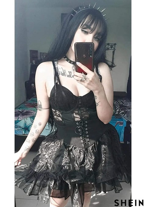 SHEIN BAE Contrast Mesh Bustier Cami Lace Bodysuit Without Brief | SHEIN UK