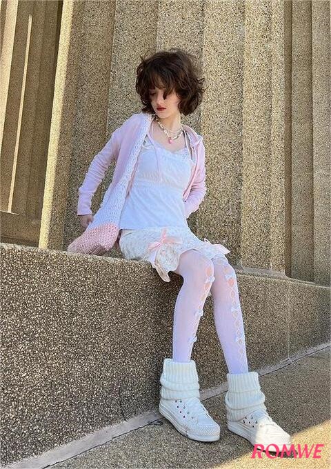 ROMWE Academia Retro Bow Decor Cut Out Tights | SHEIN USA