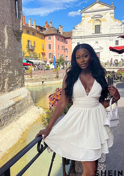 SHEIN MOD Solid Ruched Detail Layer Hem Dress | SHEIN UK