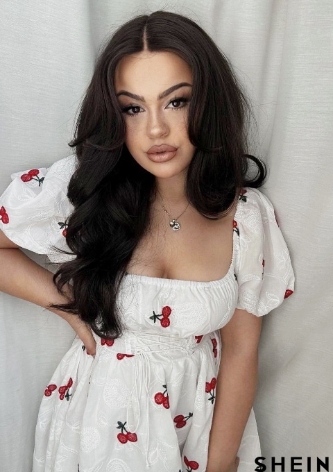 SHEIN MOD Cherry Print Ruched Bust Puff Sleeve Dress | SHEIN UK