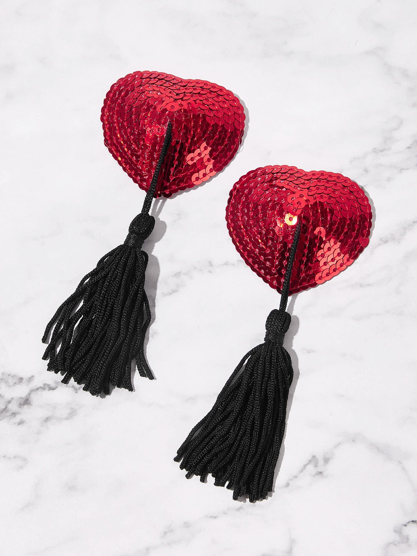 1pair Plus Heart Shaped Tassel Sequin Nipple Cover